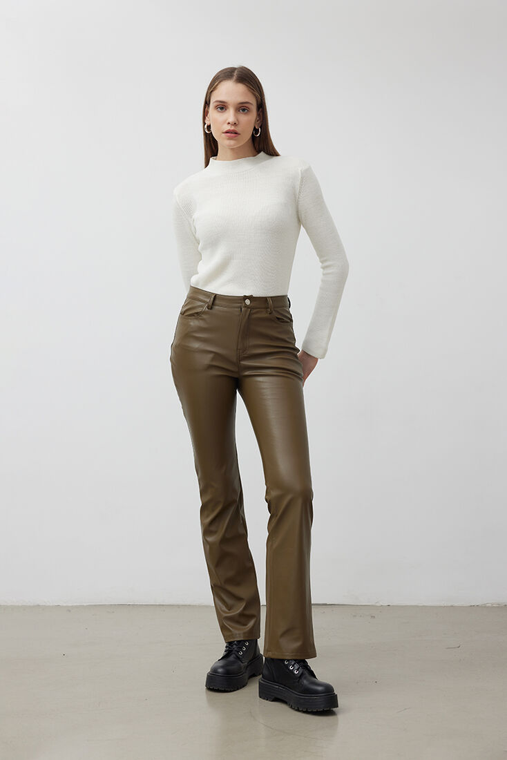 YEŞİL STRAIGHT DERİ PANTOLON Online Satın Al! BBFW222019 | Be Blue